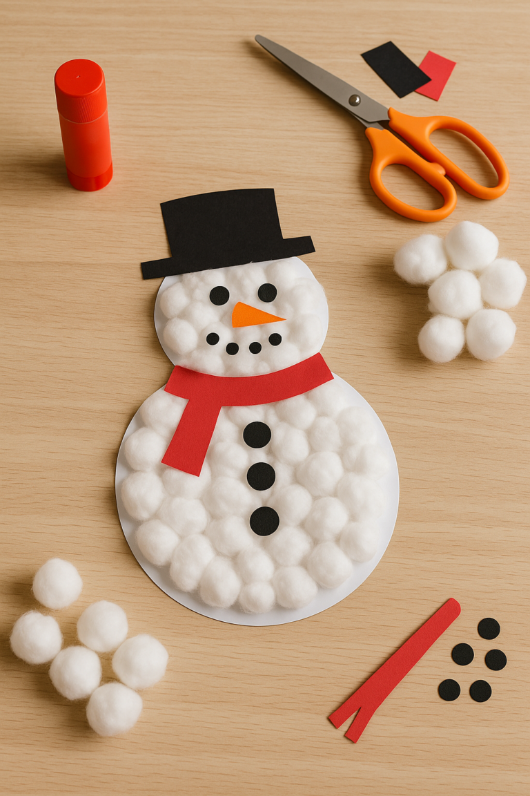Schneemann aus Watte – einfache Winter-Bastelidee für Kinder