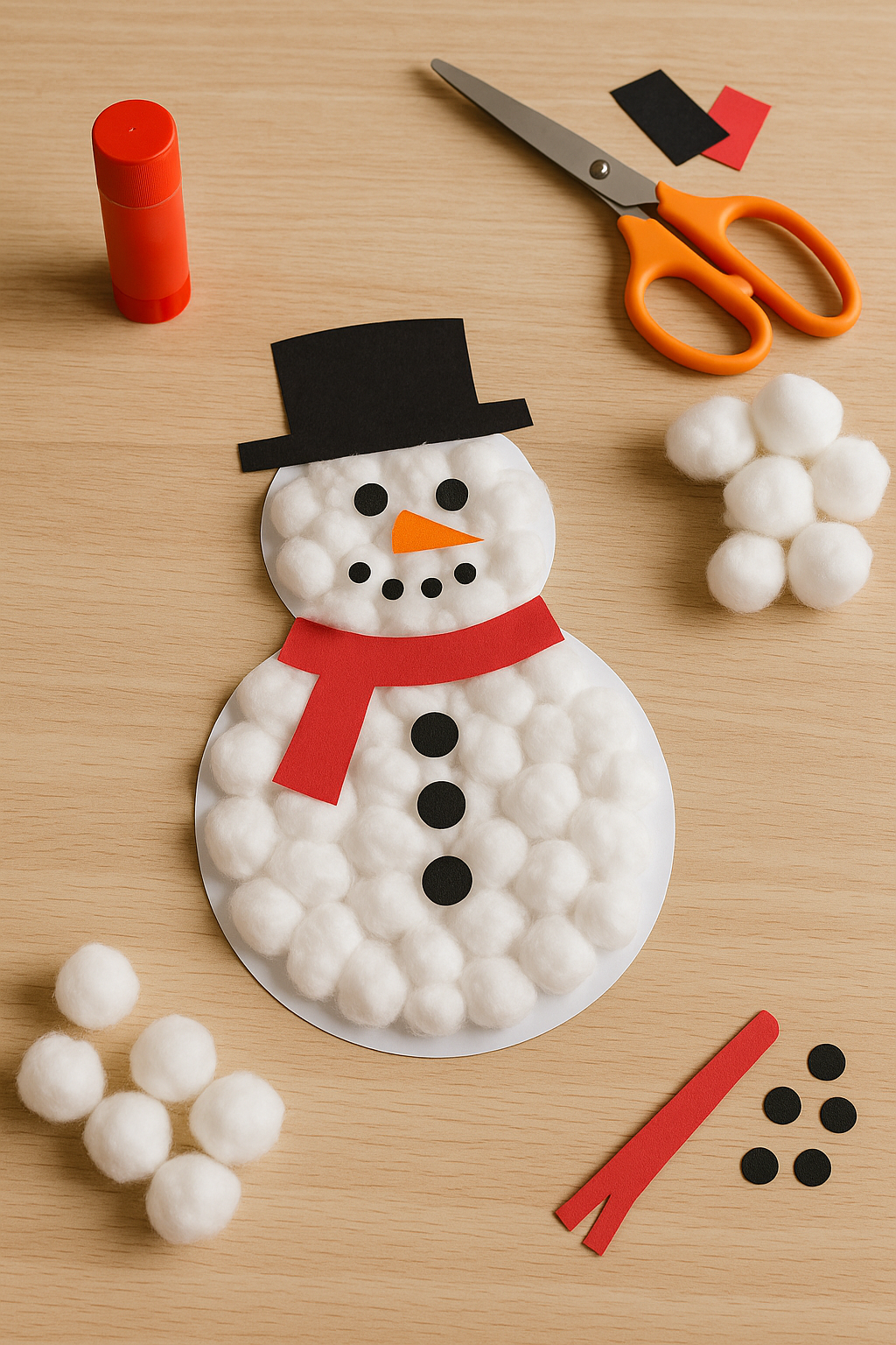 Schneemann aus Watte – einfache Winter-Bastelidee für Kinder