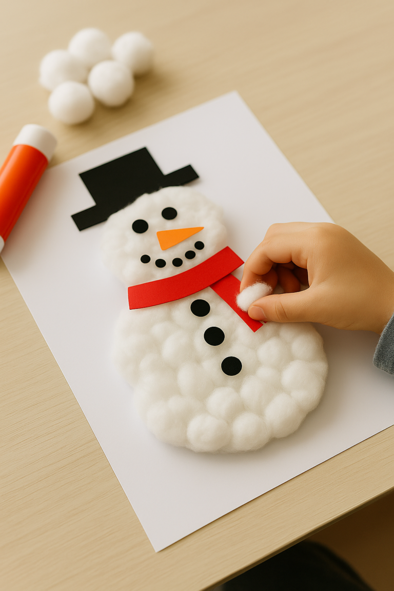 Schneemann aus Watte – einfache Winter-Bastelidee für Kinder